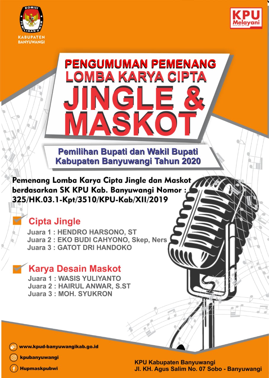 Ini Pemenang Cipta Karya Jingle dan Maskot KPU pada Pilbup Banyuwangi 2020 - TIMES Indonesia