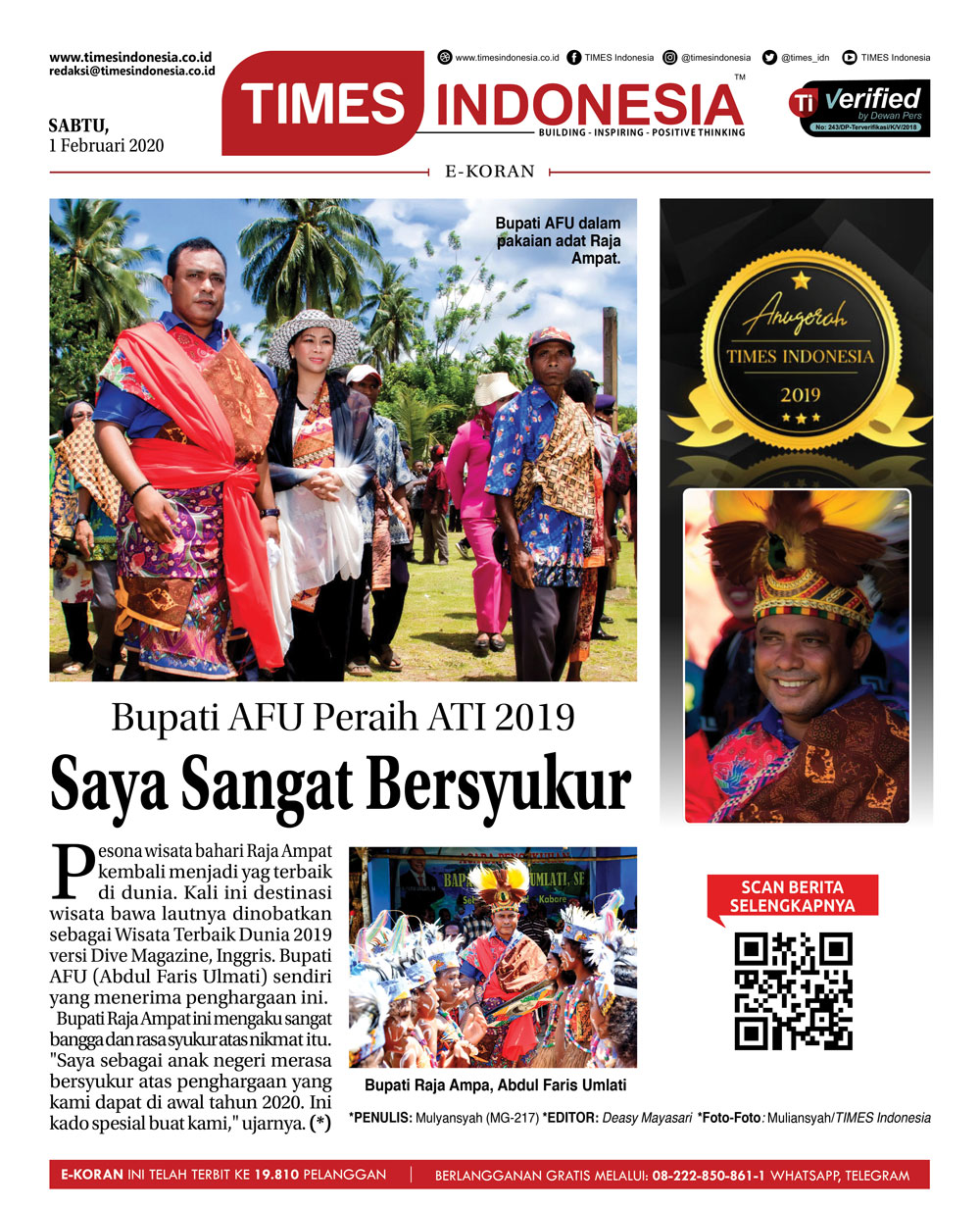 Bupati AFU Bawa Raja Ampat Jadi Wisata Terbaik Dunia 2019 - TIMES Indonesia