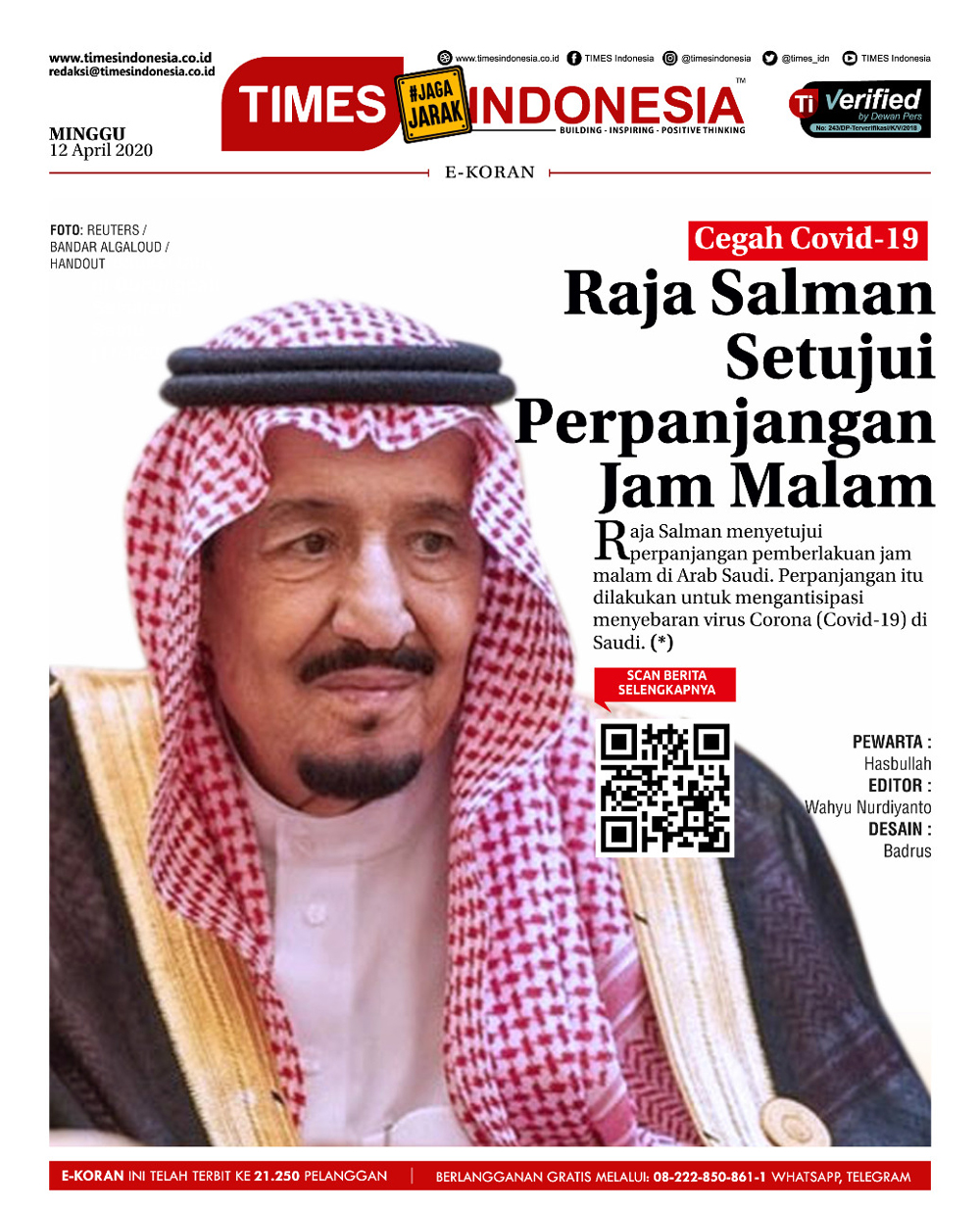 Edisi Minggu, 12 April 2020: E-Koran, Bacaan Positif Masyarakat 5.0 - TIMES Indonesia