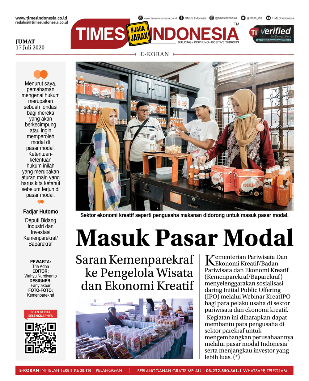 Edisi Jumat, 17 Juli 2020: E-Koran, Bacaan Positif Masyarakat 5.0 - TIMES Indonesia