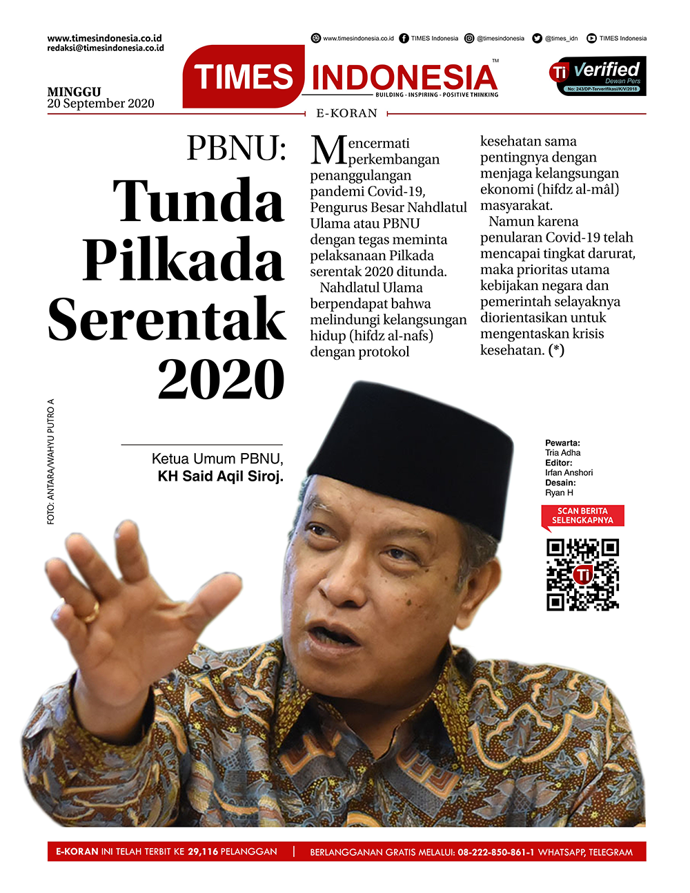 Edisi Minggu, 20 September 2020: E-Koran, Bacaan Positif Masyarakat 5.0 ...