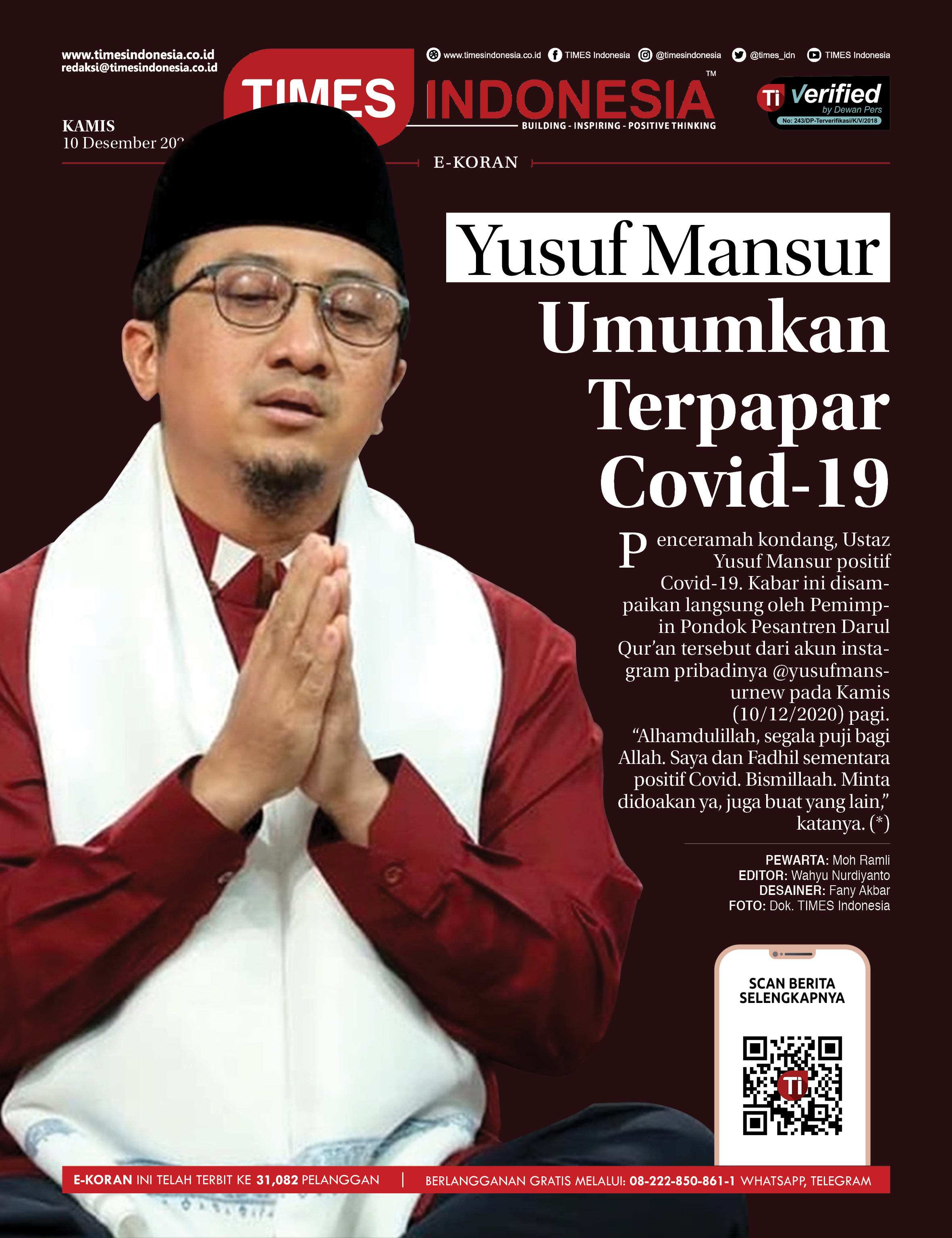 Edisi Kamis, 10 Desember 2020: E-Koran, Bacaan Positif Masyarakat 5.0 - TIMES Indonesia