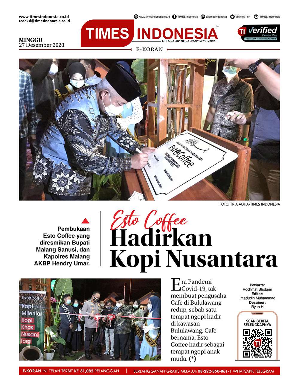Edisi Minggu, 27 Desember 2020: E-Koran, Bacaan Positif Masyarakat 5.0 - TIMES Indonesia