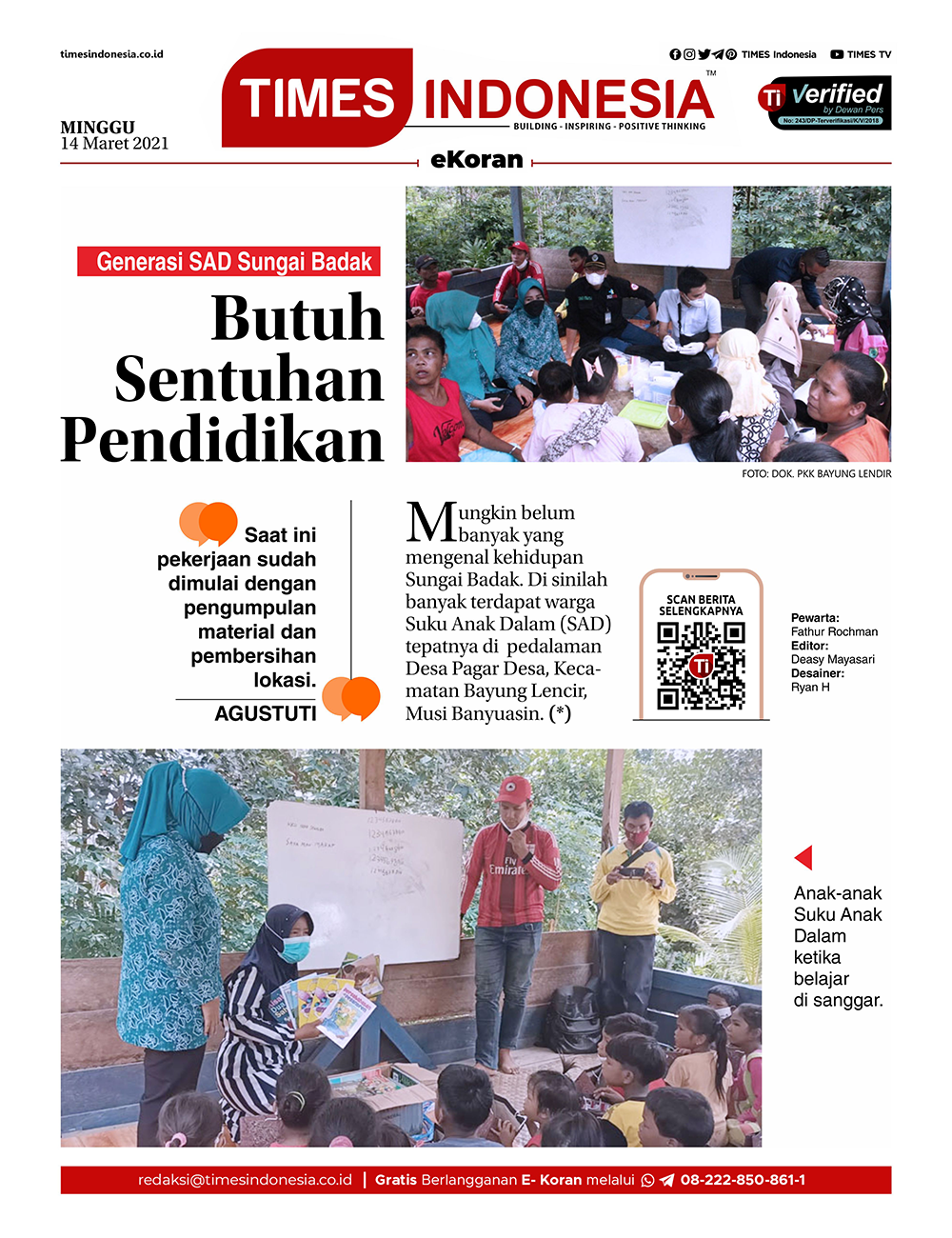 Edisi Minggu, 14 Maret 2021: E-Koran, Bacaan Positif Masyarakat 5.0 - TIMES Indonesia