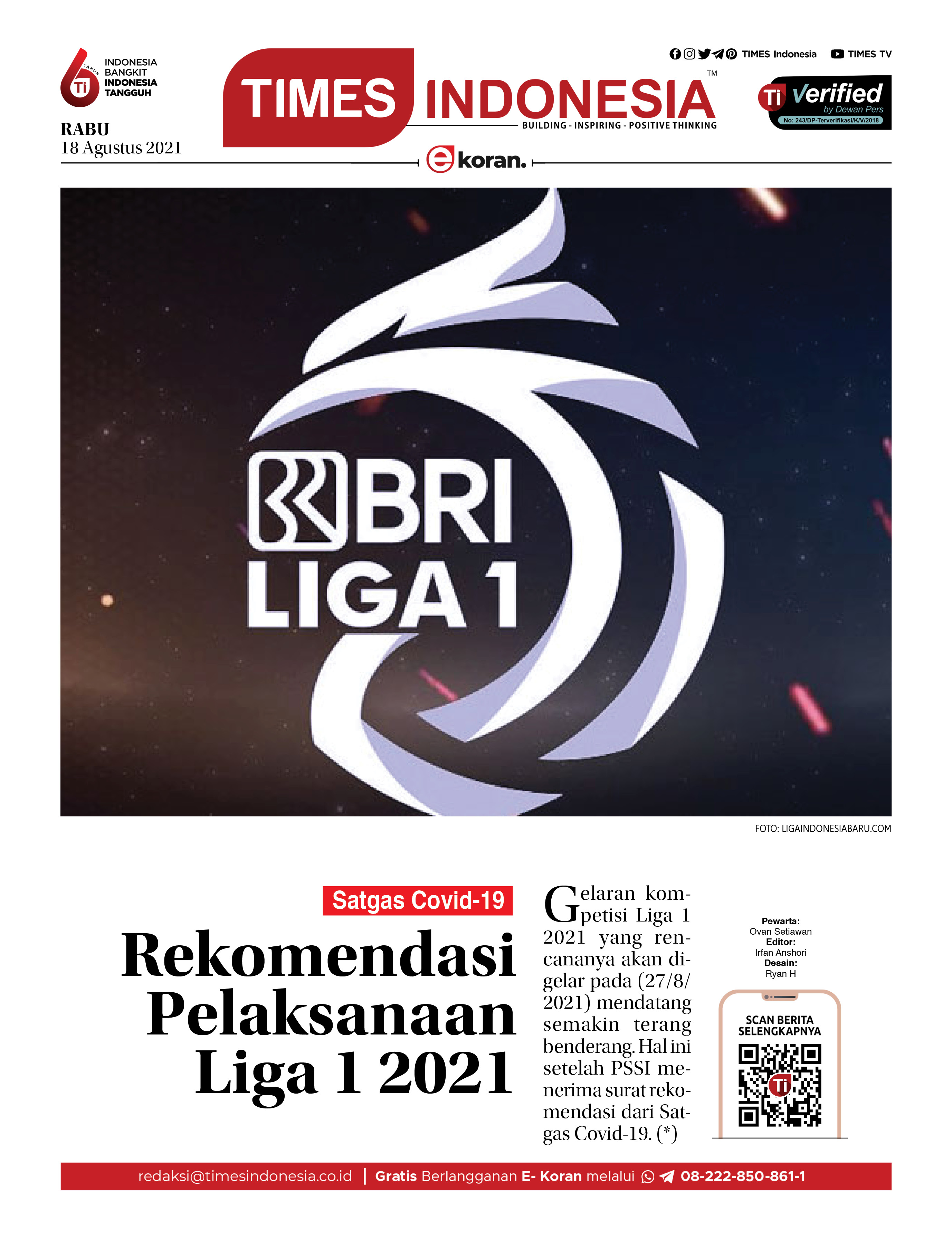 Edisi Rabu 18 Agustus 2021 E Koran Bacaan Positif Masyarakat 5 0