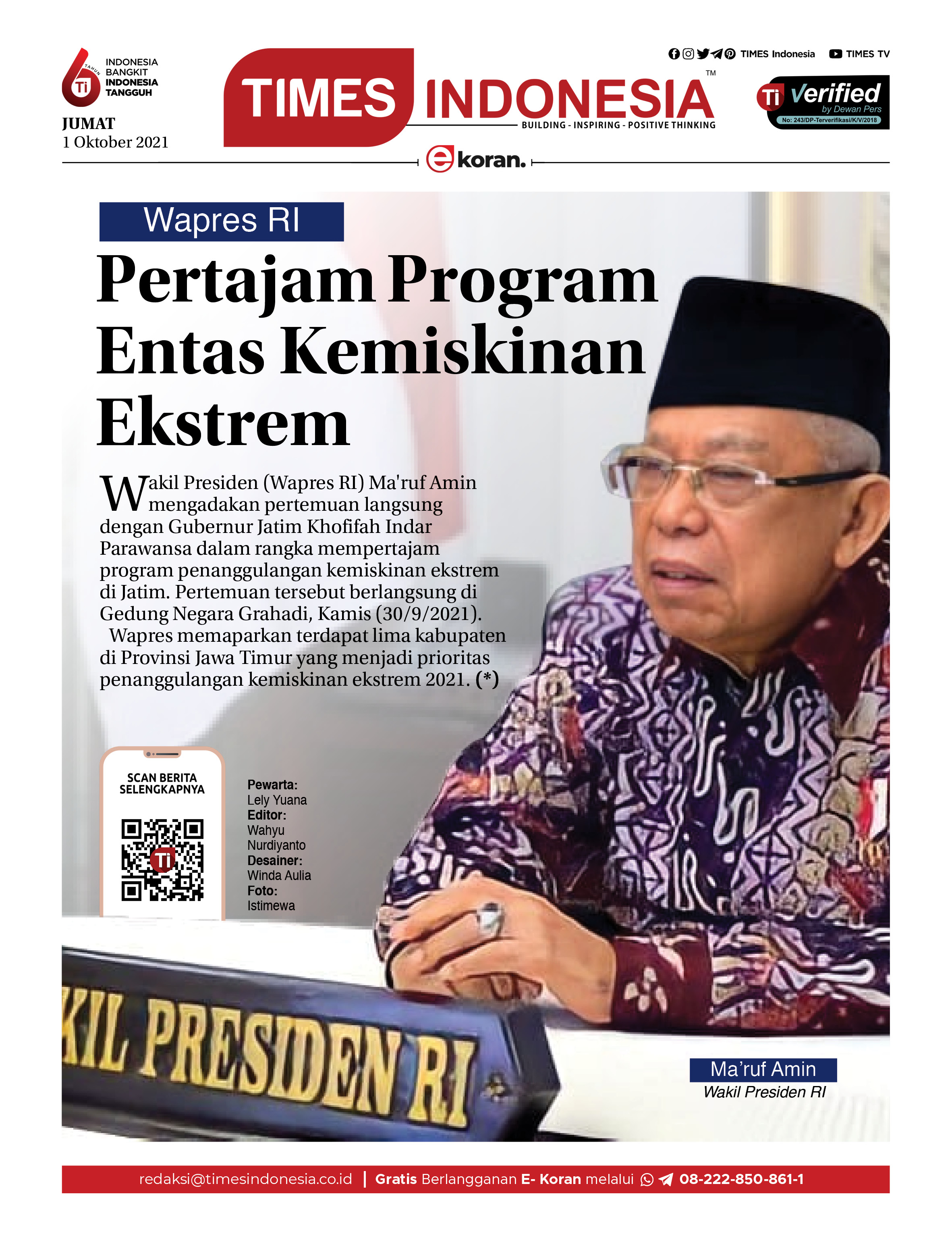 Edisi Jumat, 1 Oktober 2021: E-Koran, Bacaan Positif Masyarakat 5.0 - TIMES Indonesia